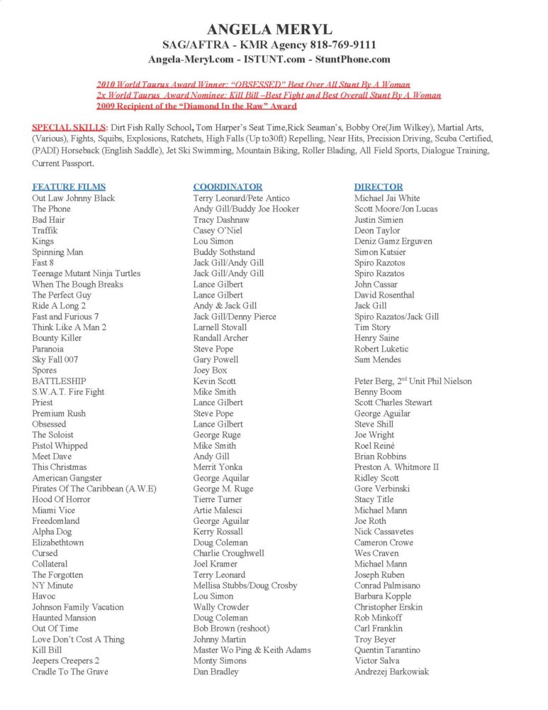 Stunt Credits - Angela Meryl